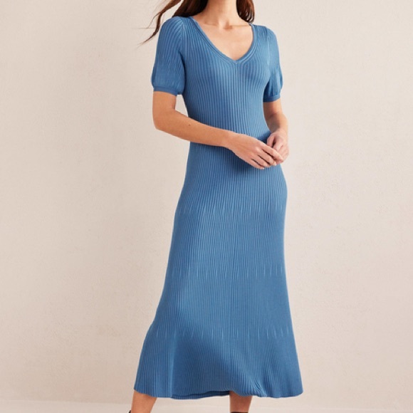 Boden | Dresses | Nwt Boden Angled Empire Rib Knit Porcelain Blue Midi ...